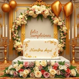 Personaliza tu nombre en pastel blanco con detalles dorados